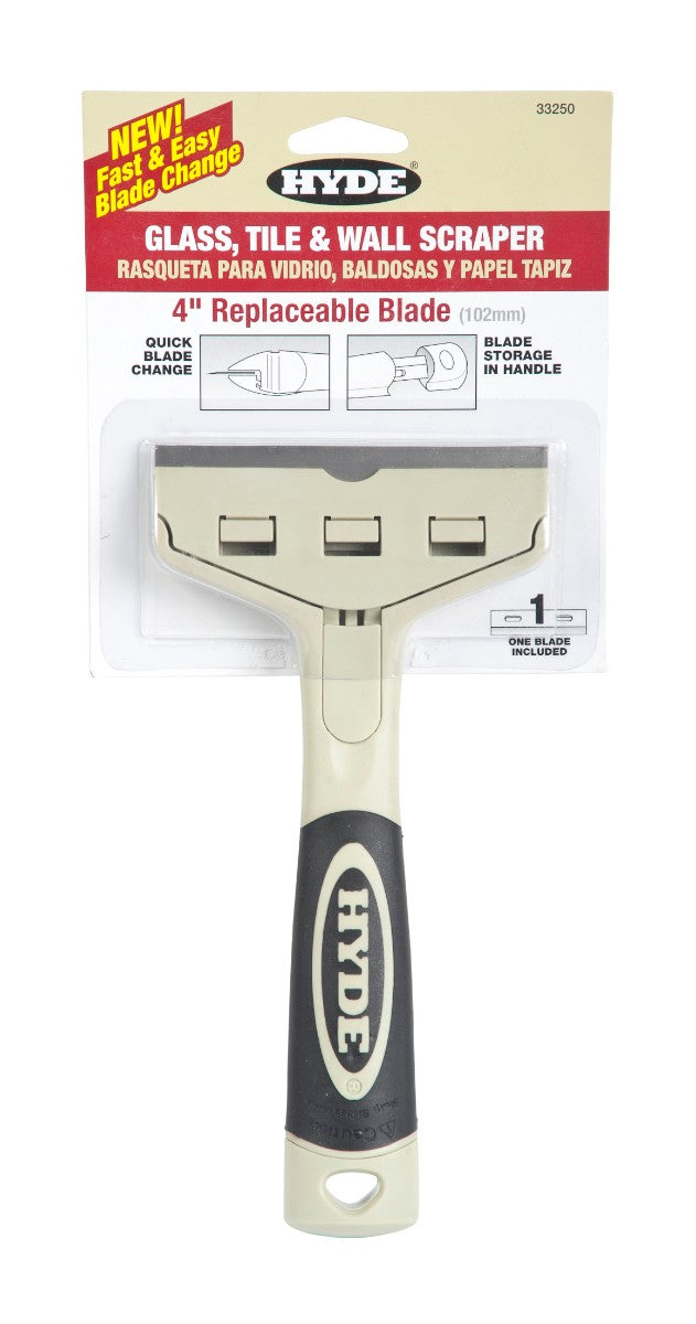 4" Glass and Wall Scraper with Blade Storage — Hyde Tools