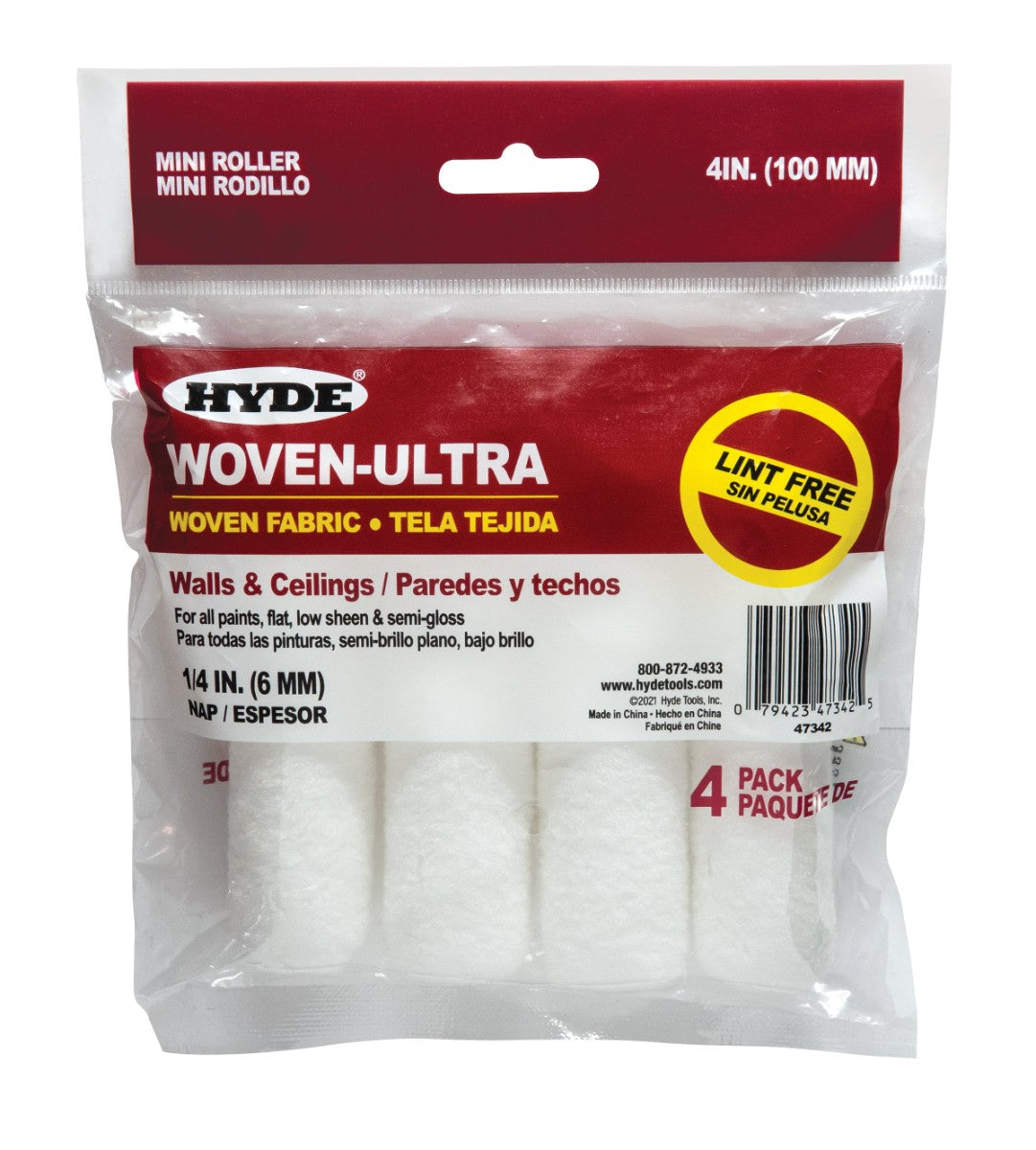 Woven-Ultra™ 4" Mini Roller Covers: 1/4" Nap, 4-Pack — Hyde Tools